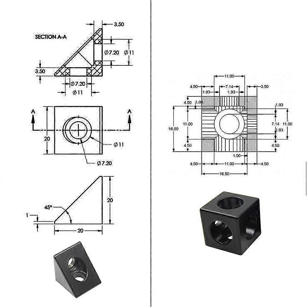 1 piece 2020 aluminium block Cube prism connector wheel regulator ...