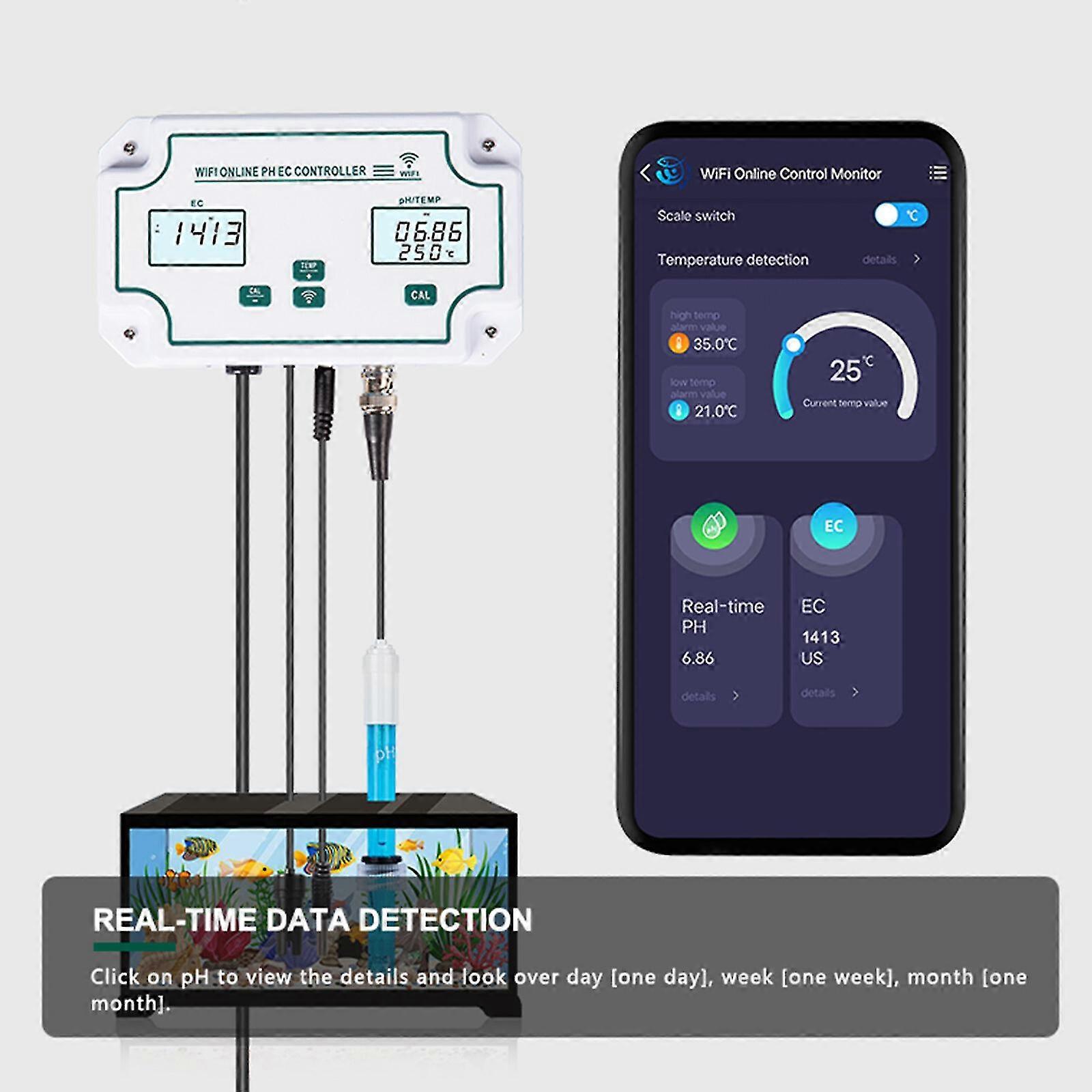 3-in-1 Ph/ec/temp Water Quality Detector Wireless Wifi Online Ph Ec Controller Professional Ph ...