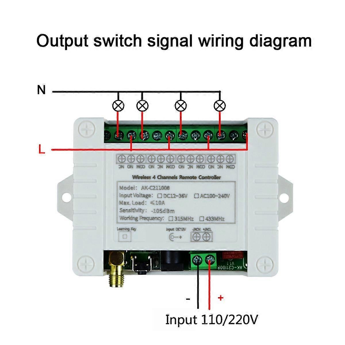 AC100-240V Wireless 4CH Remote Controller LED Light Switch Relay Output ...