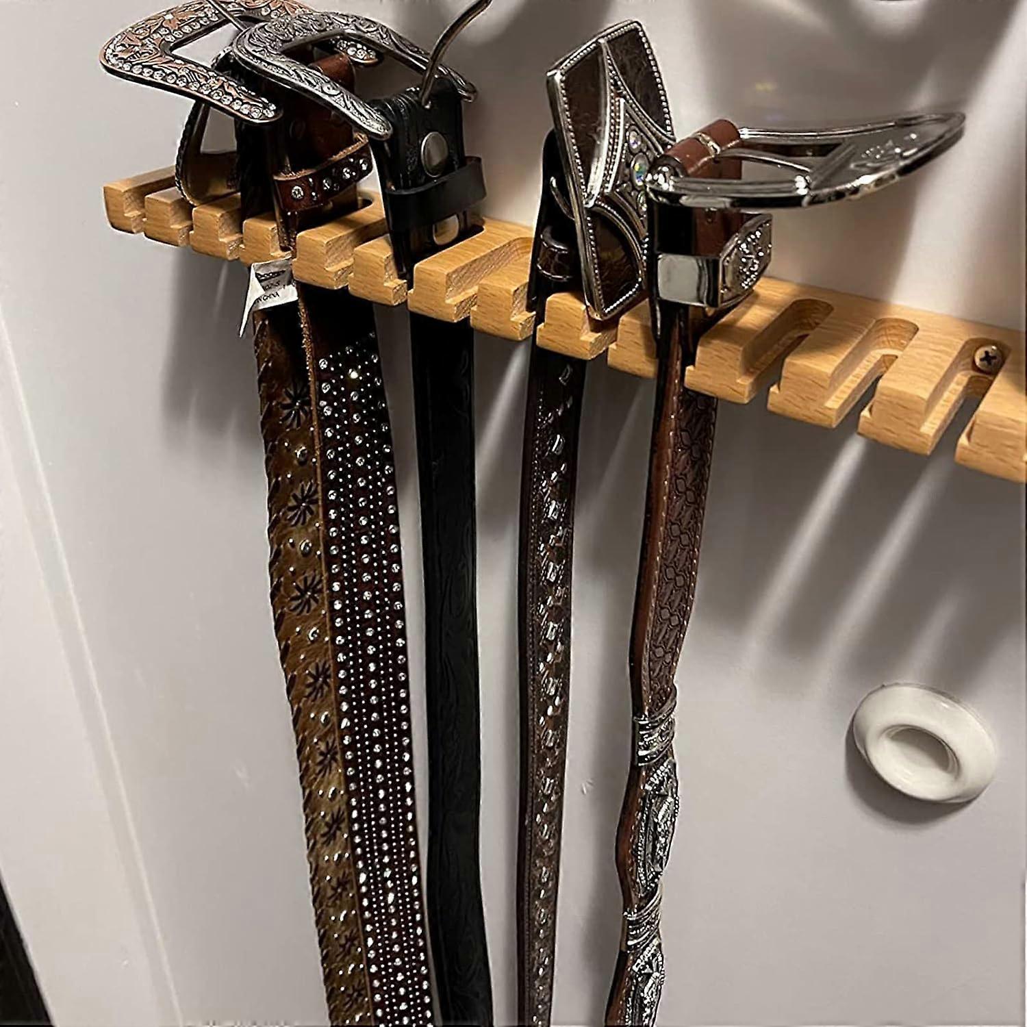 2 Pcs Belt Hanger for Closet, 2 in 1 Wooden Wall Mount Belts Organizer ...