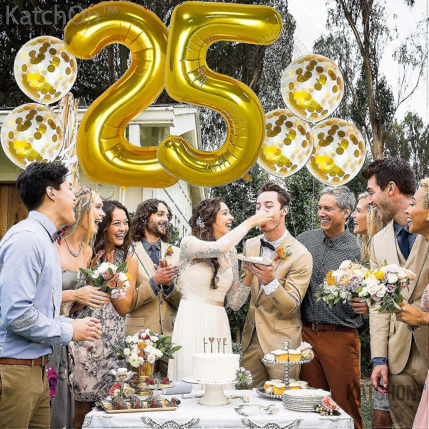 Big 40 Inch Gold 25 Ballooumbers Large Gold 25 Balloons With Confetti ...