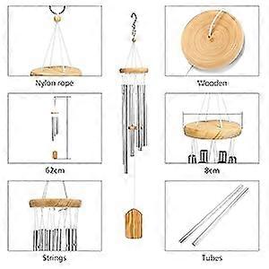 Wind Chimes Outdoor, with 6 Aluminum Tubes Wooden Wind Bell Memorial ...