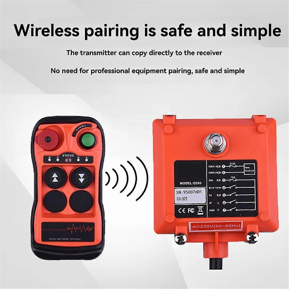 Q200 Industrial Remote Control 2-Button Waterproof IP65, Wireless Controller for Overhead Crane ...