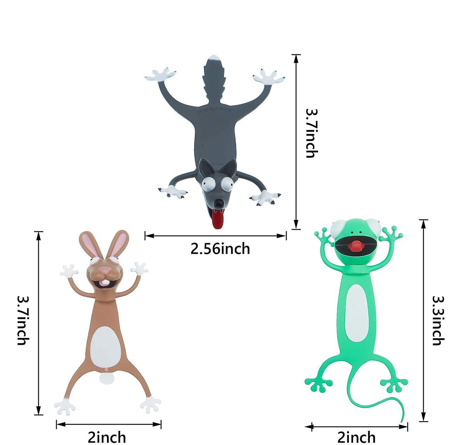 3pcs 3d Cartoon Animal Bookmarks Crazy Animal Bookmarks Pvc Animal ...
