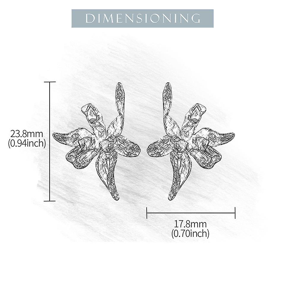 Elegant Iris Flower Stud Earrings Real 925 Sterling Silver 18k Gold Earrings For Women Handmade ...