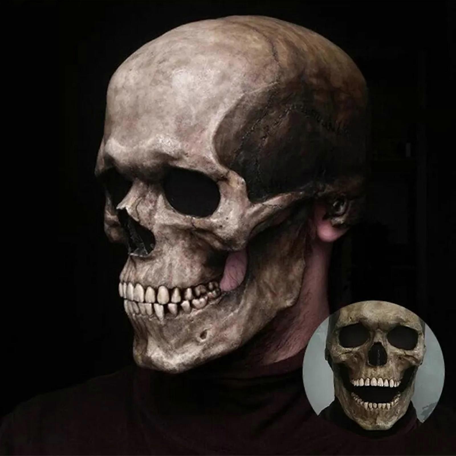 Realistic Movable Halloween Full Head Skull Mask Helmet with Jaw Horror ...