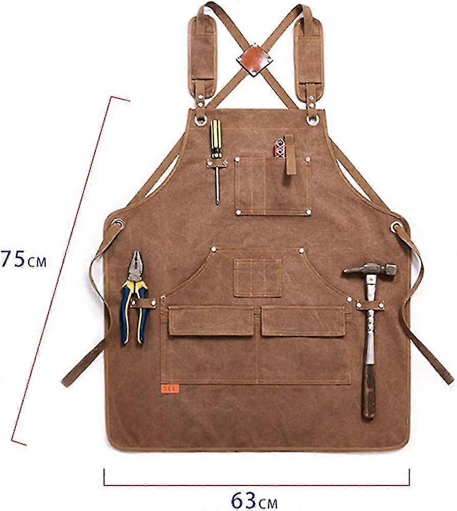 Diy Apron With Multi-pocket Tool Holder Waxed Canvas Work Apron, Water And Wax Resistant Unisex ...