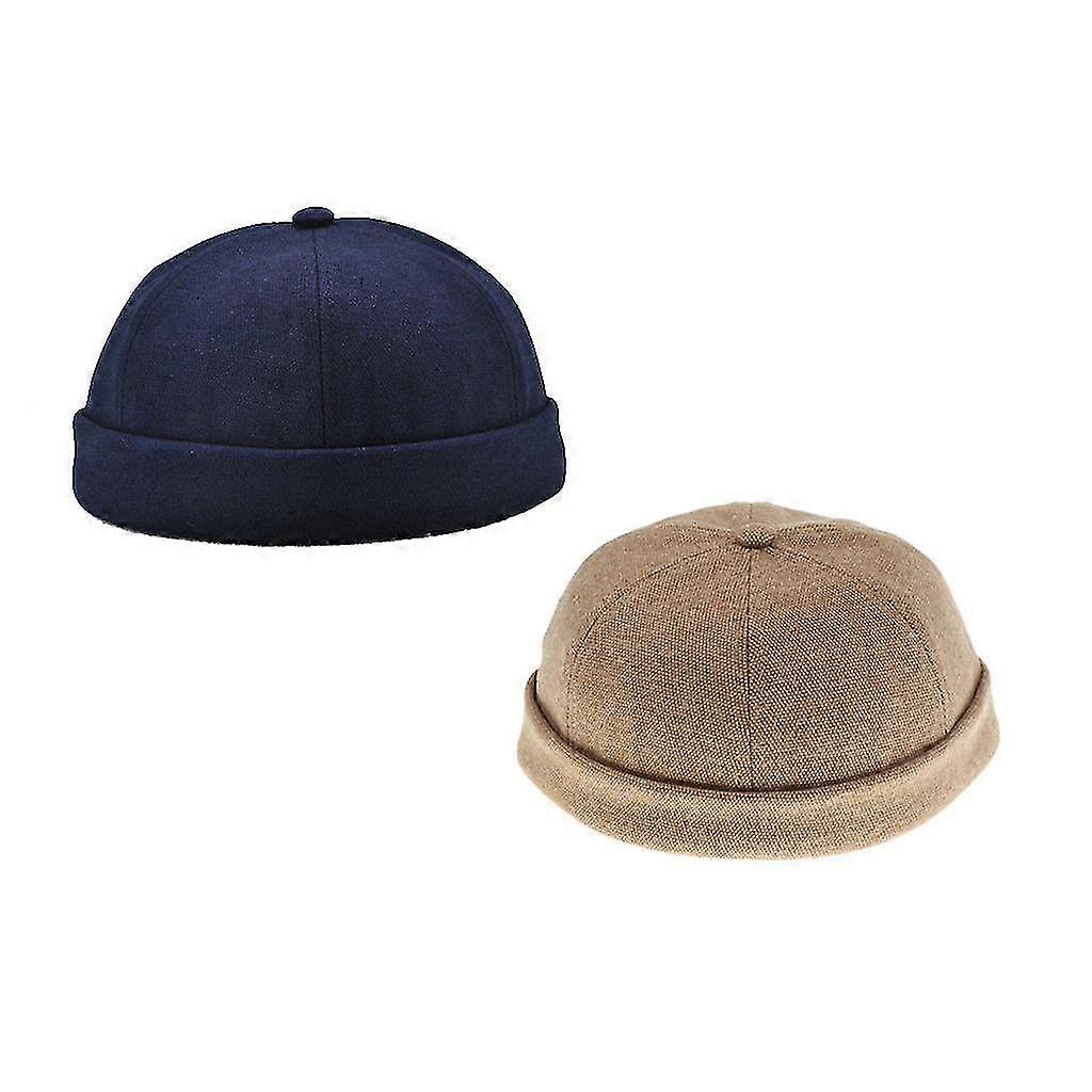 2 Pack Men's Docker Hat Sailor Cap Mechanic Biker Hat Skull Beanie Cap ...