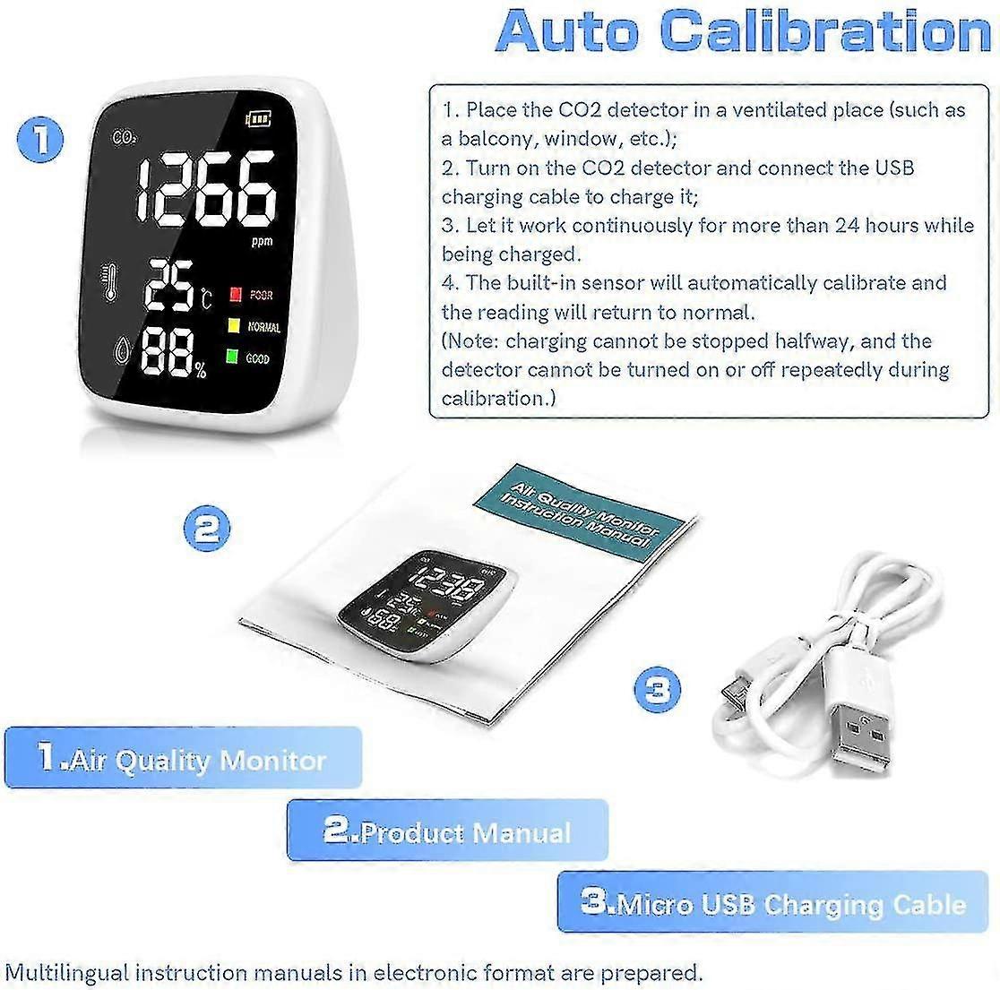 Co2 Detector, 400-5000 Ppm Home Co2 Sensor, 3 In 1 Co2 Detector Meter ...