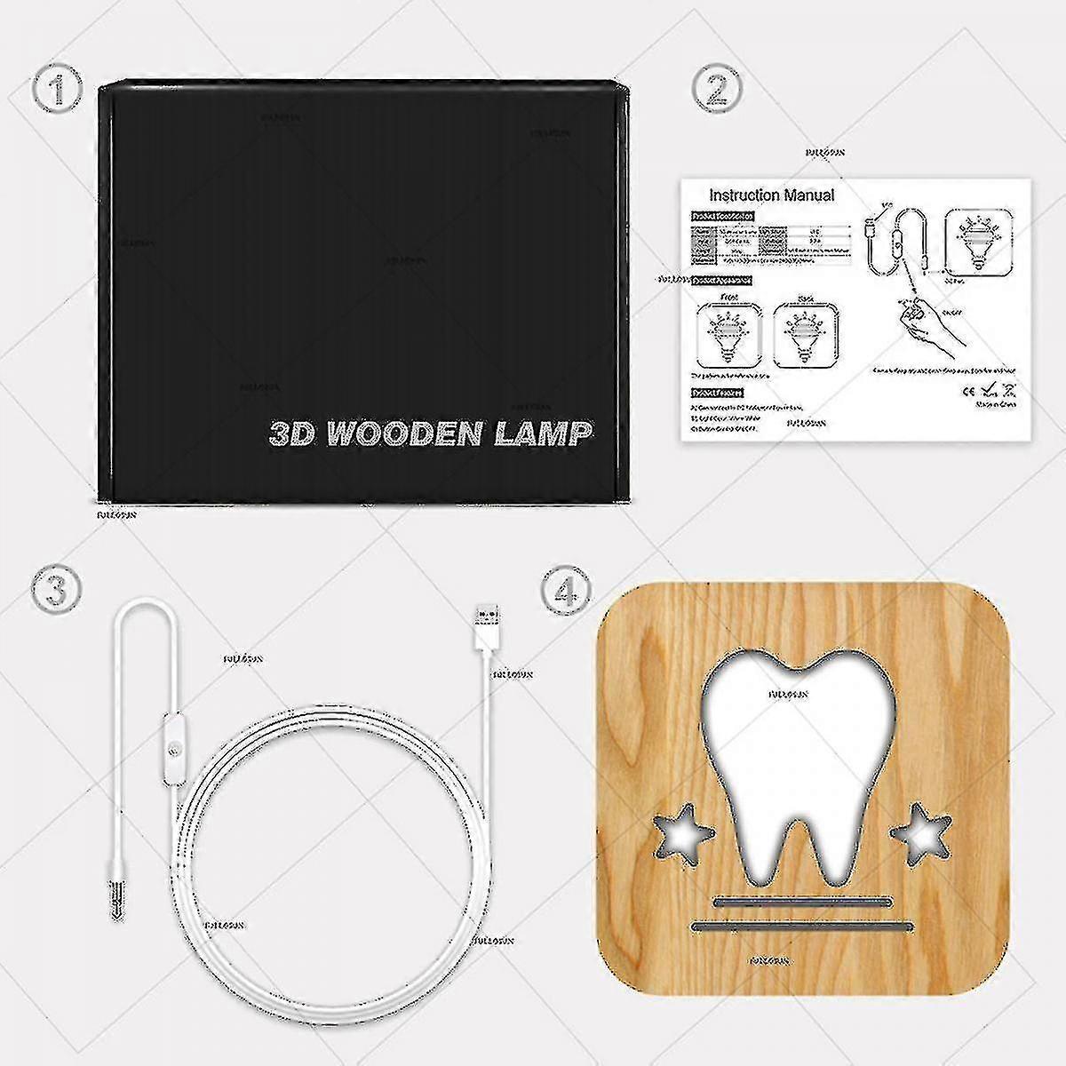 Light Bulb Night Light For Tooth Modeling Wooden 3d Lamp Creative ...