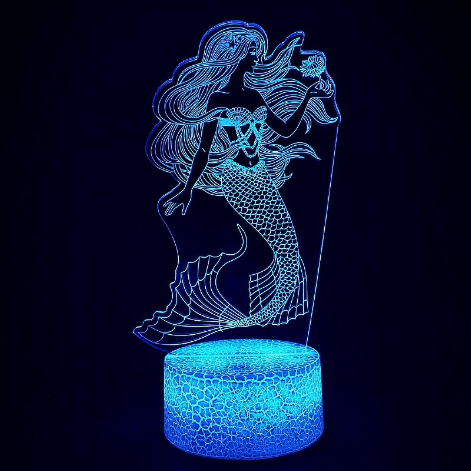 Justup Mermaid 3d Illusion Lamp For Girl Mermaid Lamp Christmas ...