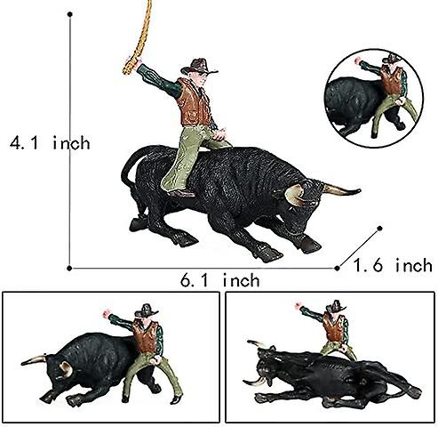 Cowboy With Black Bull Figurine Bull Rider Mini Set Texas Longhorn Cow ...