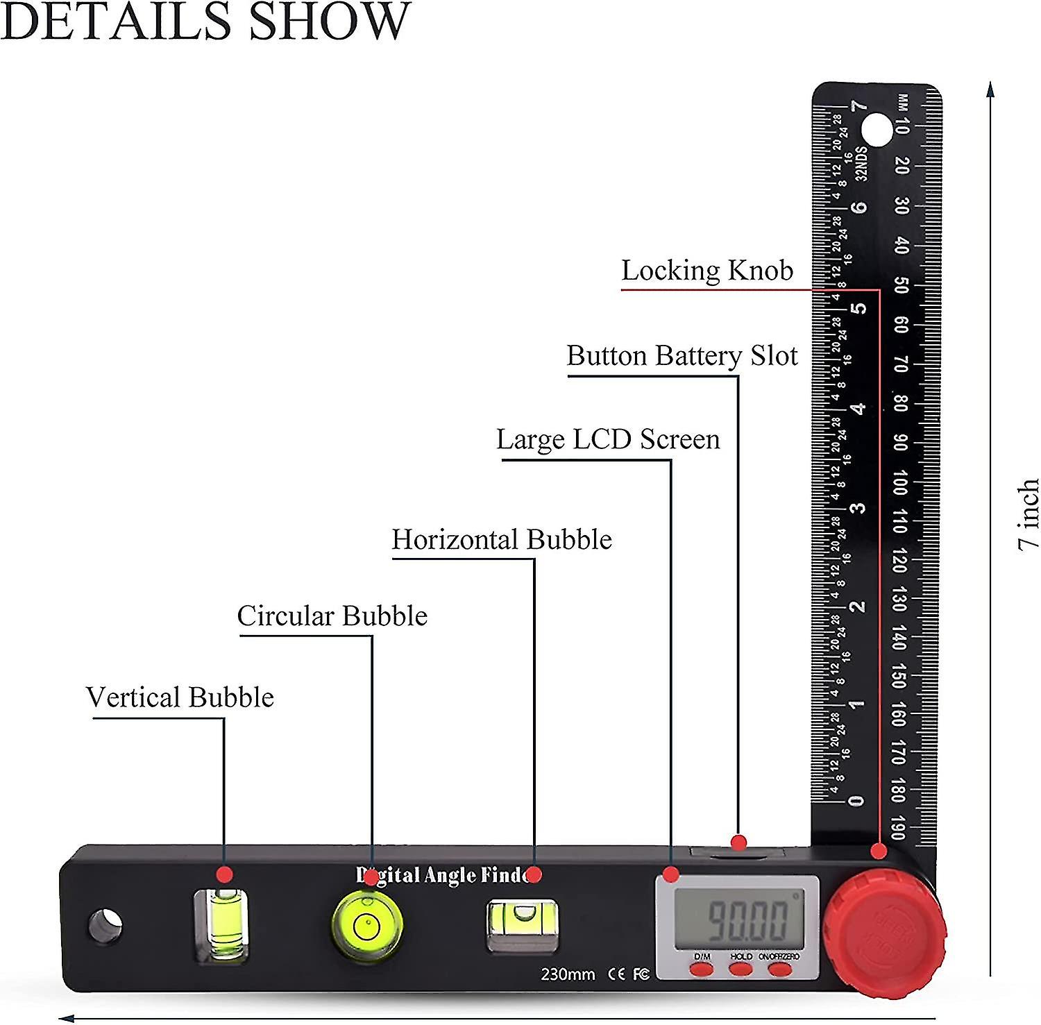 Digital Angle Ruler Protractor Spirit Level Ruler Digital Goniometer 230mm 360 Angle Gauges With ...