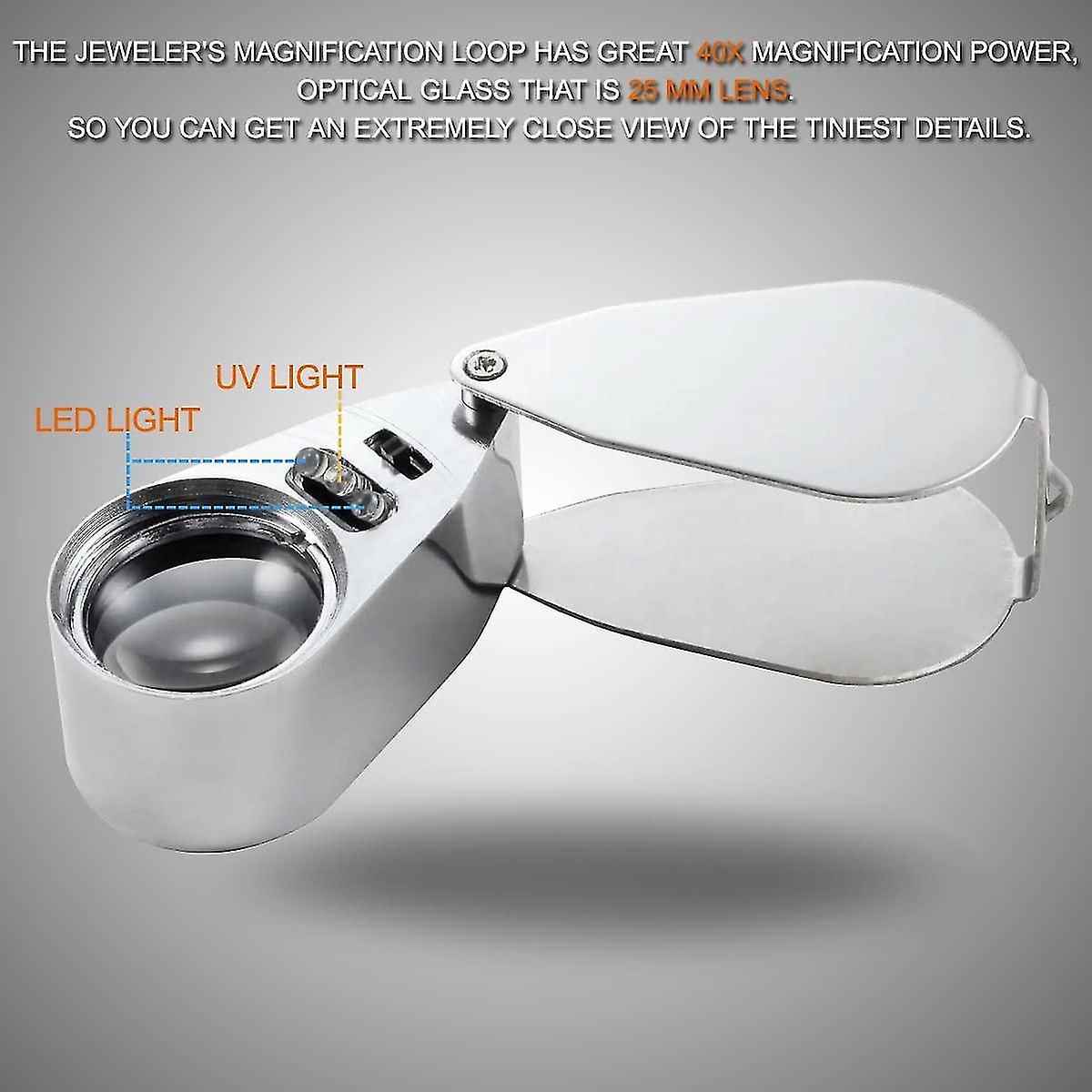 40x Jeweller Loupe Folding Magnifying Jewelry Eye Magnifier With Led ...