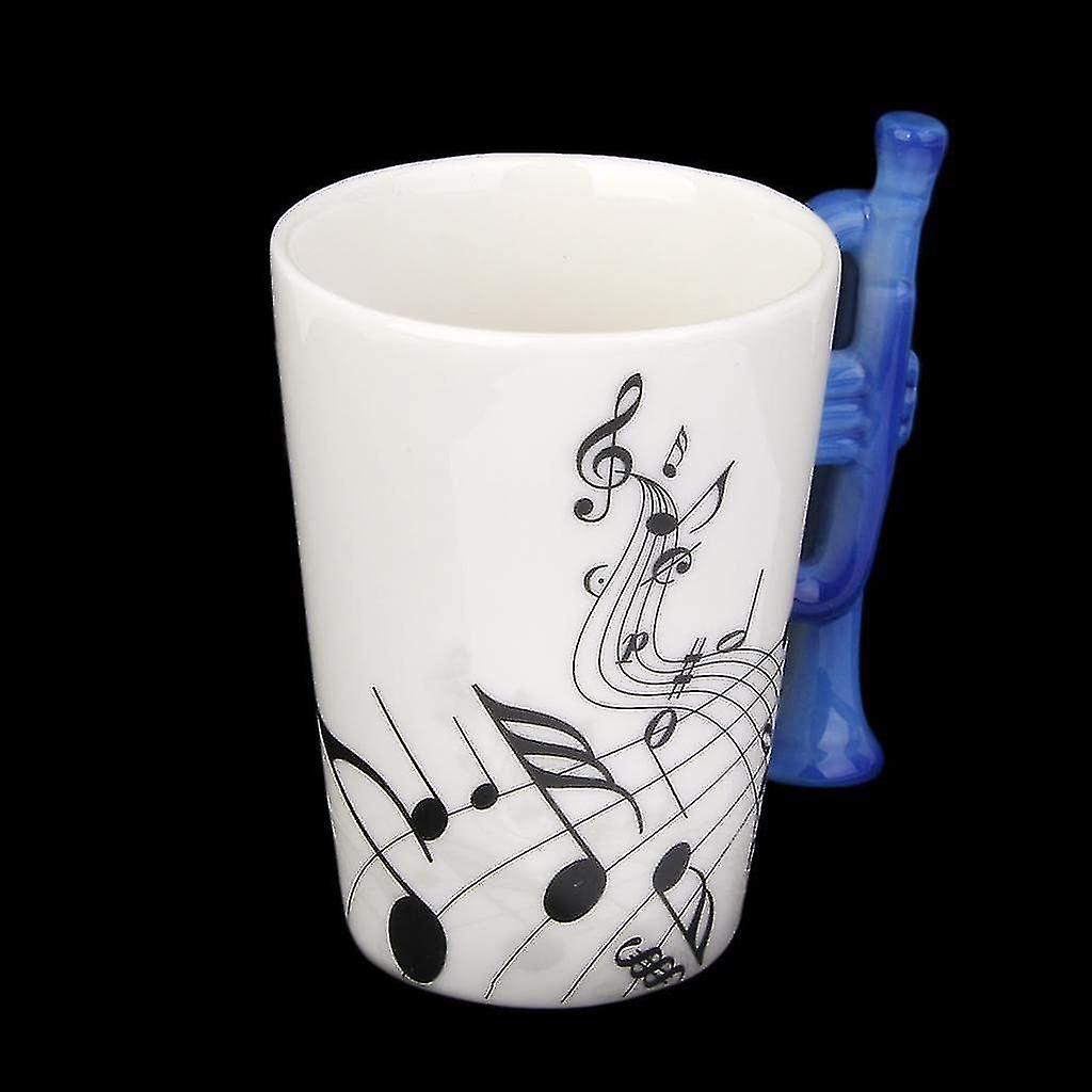 1x Blue Trumpet Handle Mug Cup Porcelain Coffee Milk Cup Music Note ...