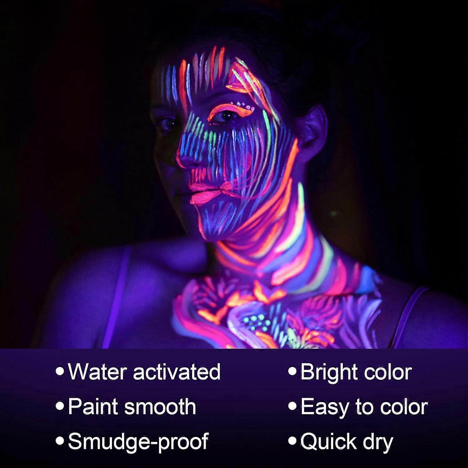 Glow UV Blacklight Face Paint, 8 Bright Colors Neon Fluorescent Body ...