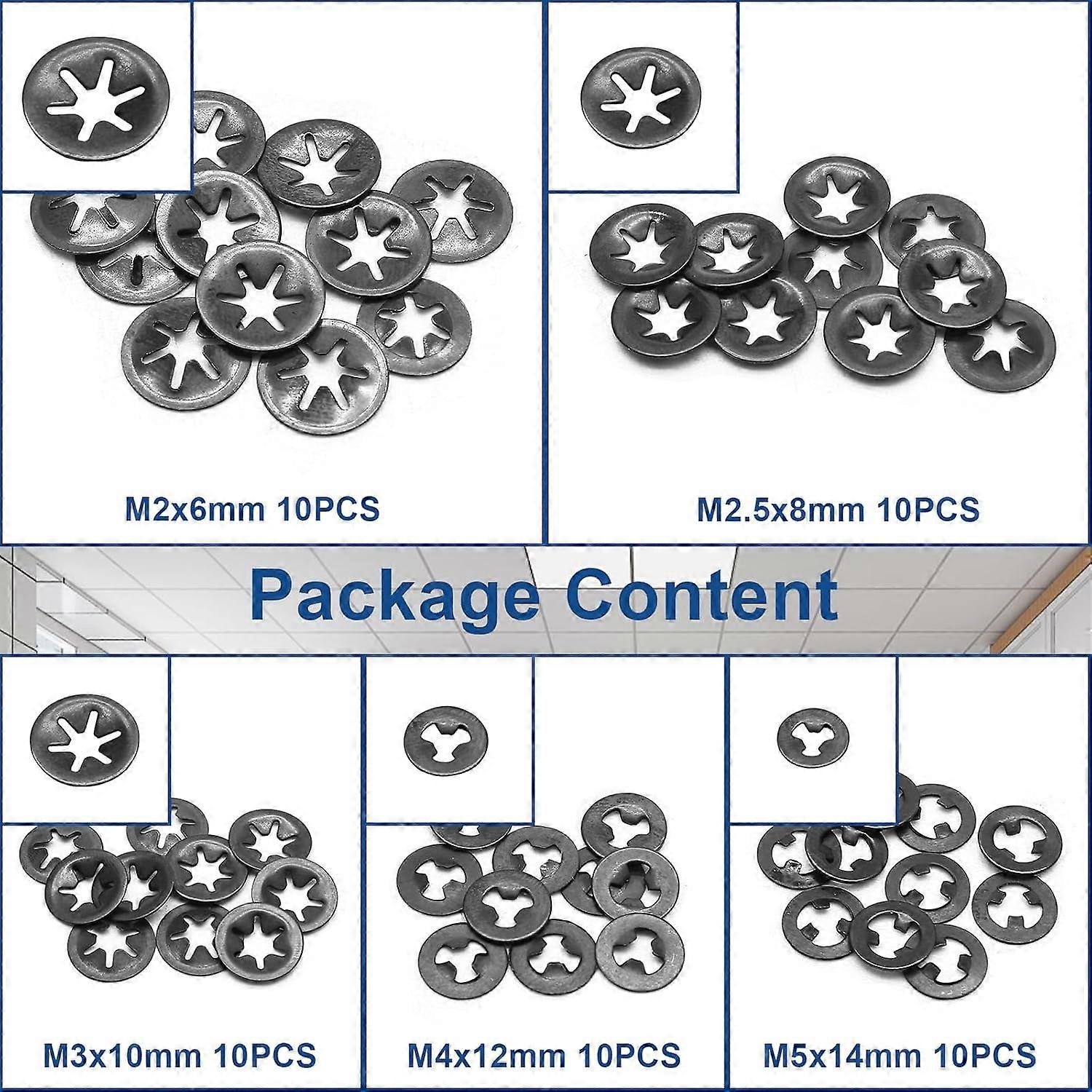 50 Pcs Internal Tooth Washers, 5 Sizes Star Locking Washers Steel Quick ...