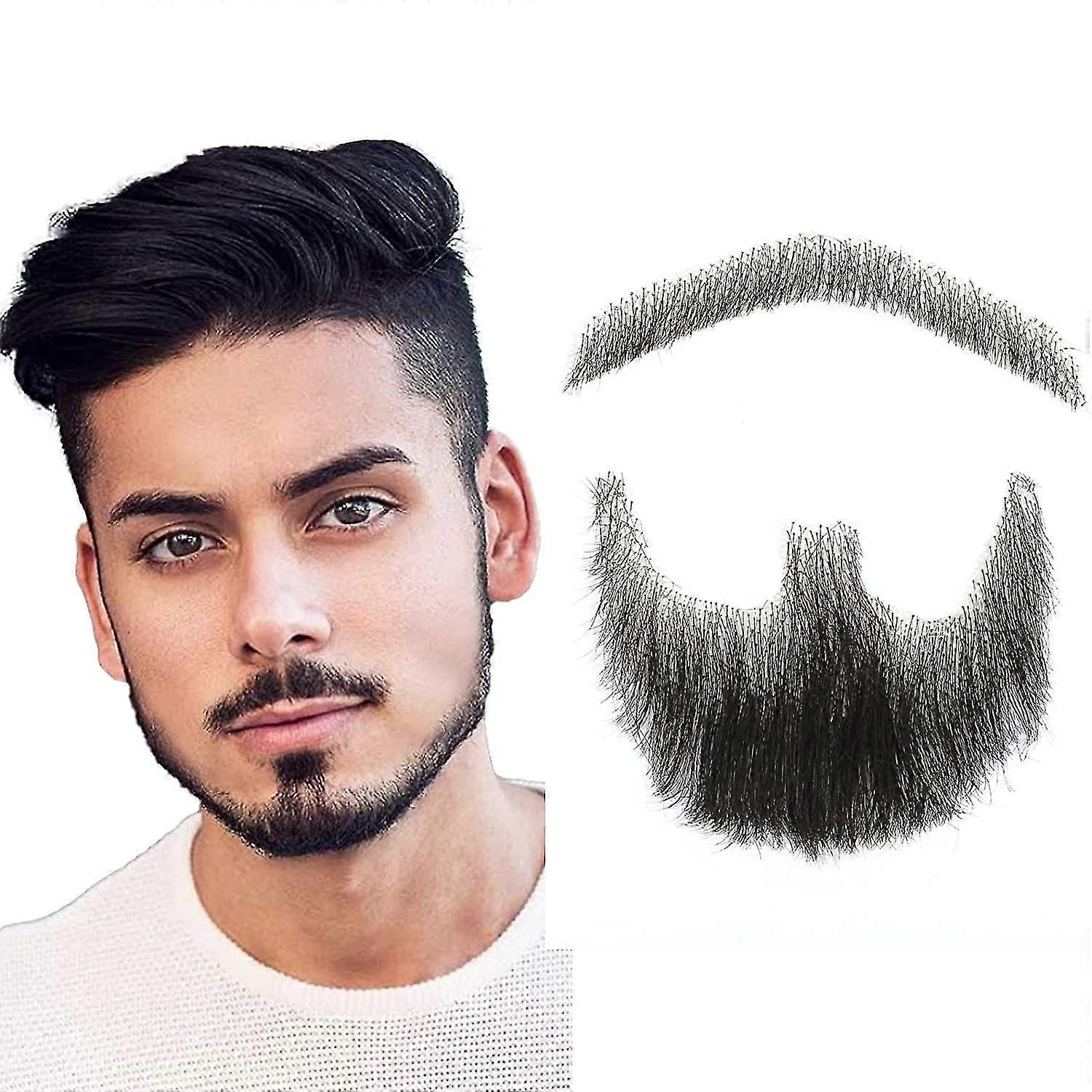 Fake Beard Realistic 100% Human Hair Full Hand Tied Goatee Black For ...