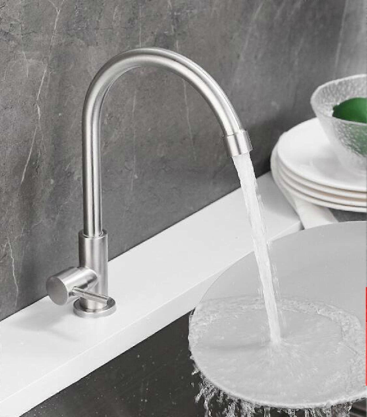 Barsinfi Cold Water Only Tap SUS304 Stainless Steel Faucet for Kitchen ...