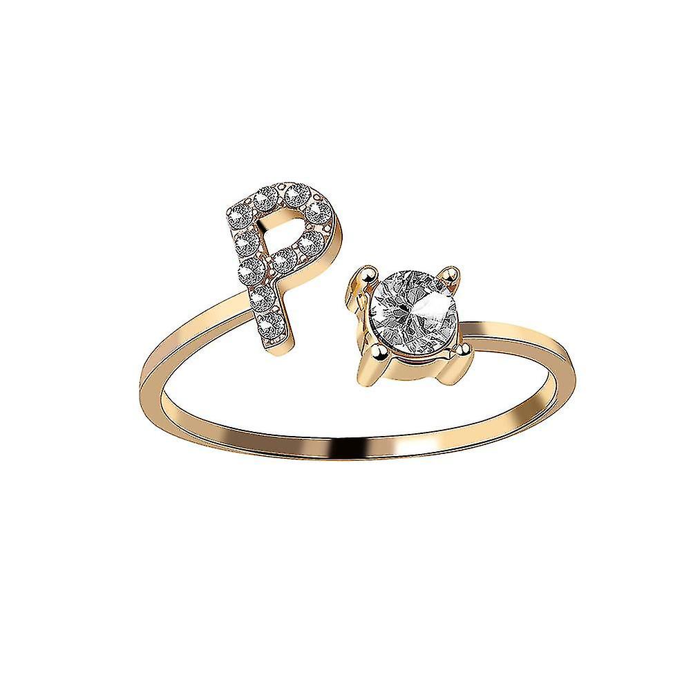 26 Letter Ring Gold Metal Adjustable Open Ring, Initial Name Letter ...