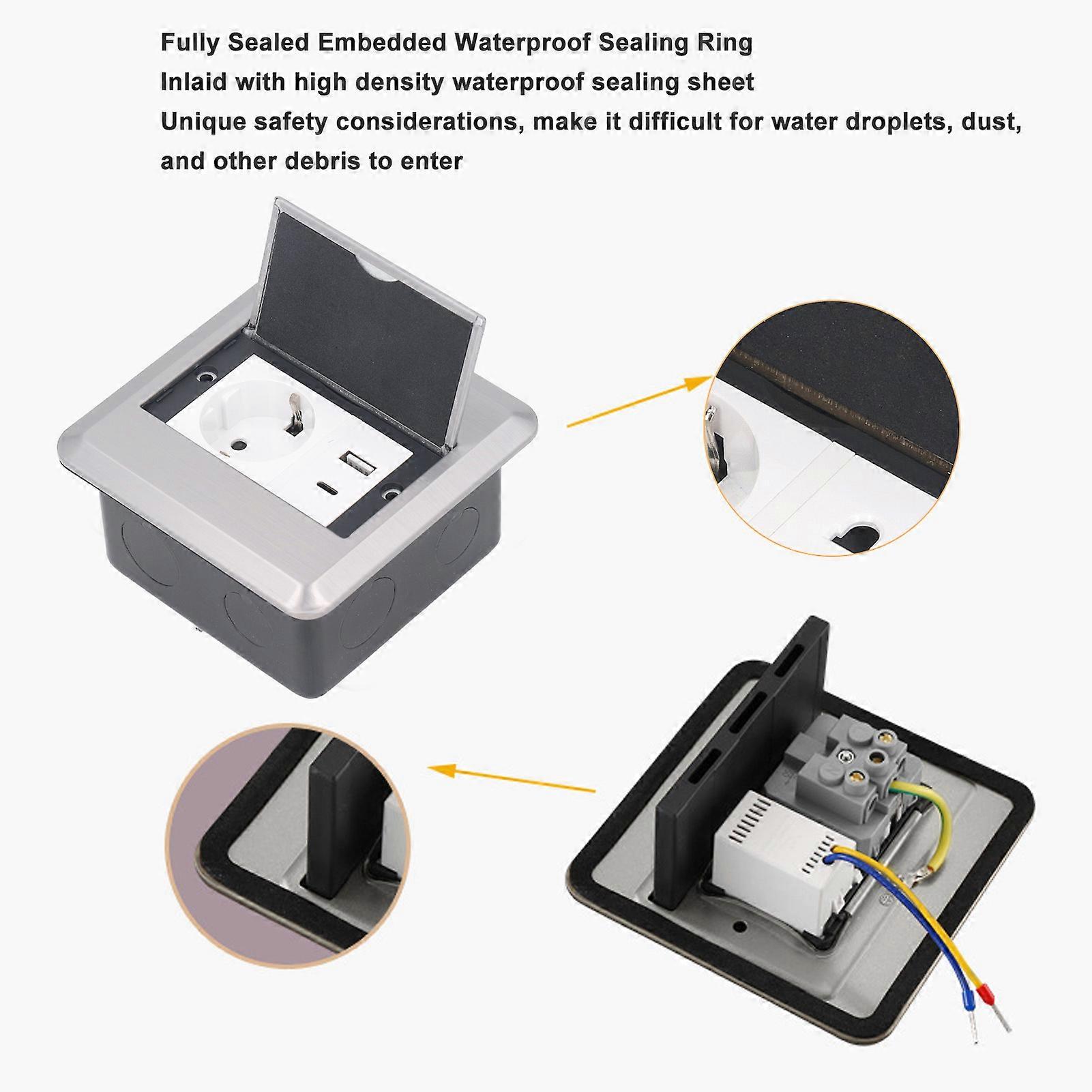 Recessed Floor Outlet 16A Socket USB Type C Port Floor Power Outlet for ...