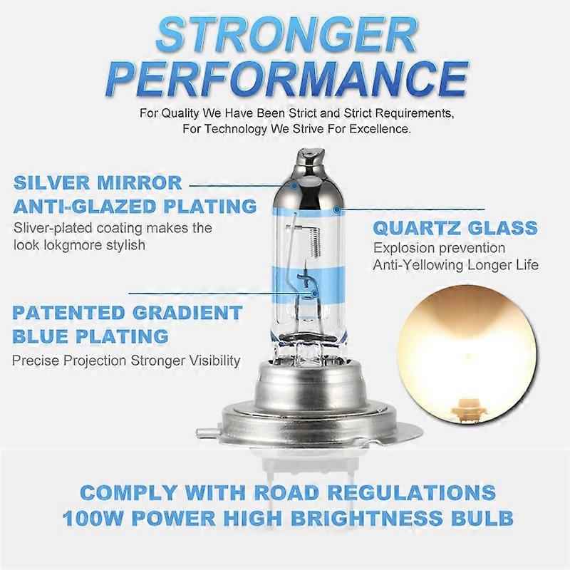 2x 100W H7 Car Halogen Fog Light HeadLight DRL HOD light Xenon 5000K ...