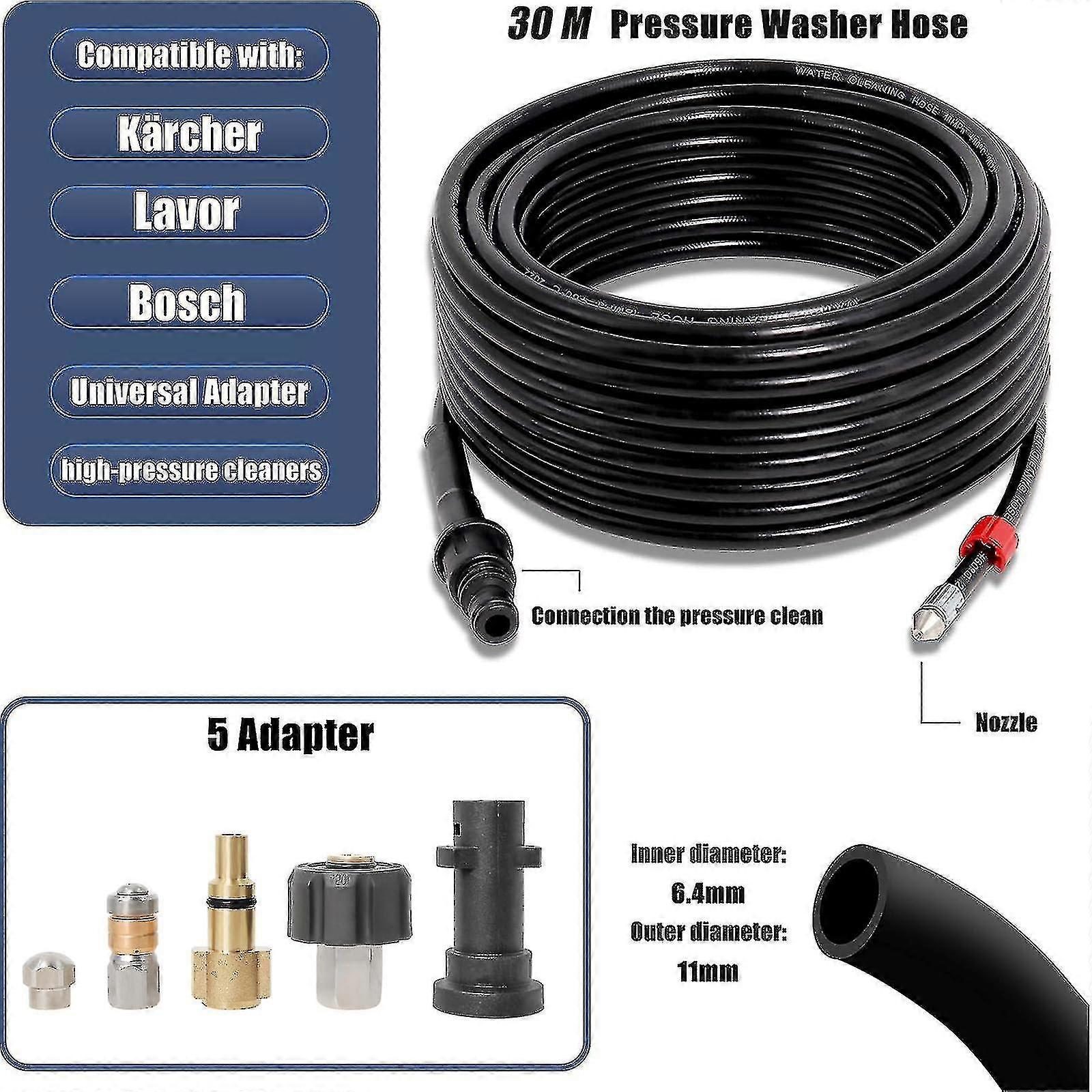 30m High Pressure Washer Hose Drain Pipe Cleaning Set Adapted To Lavor ...