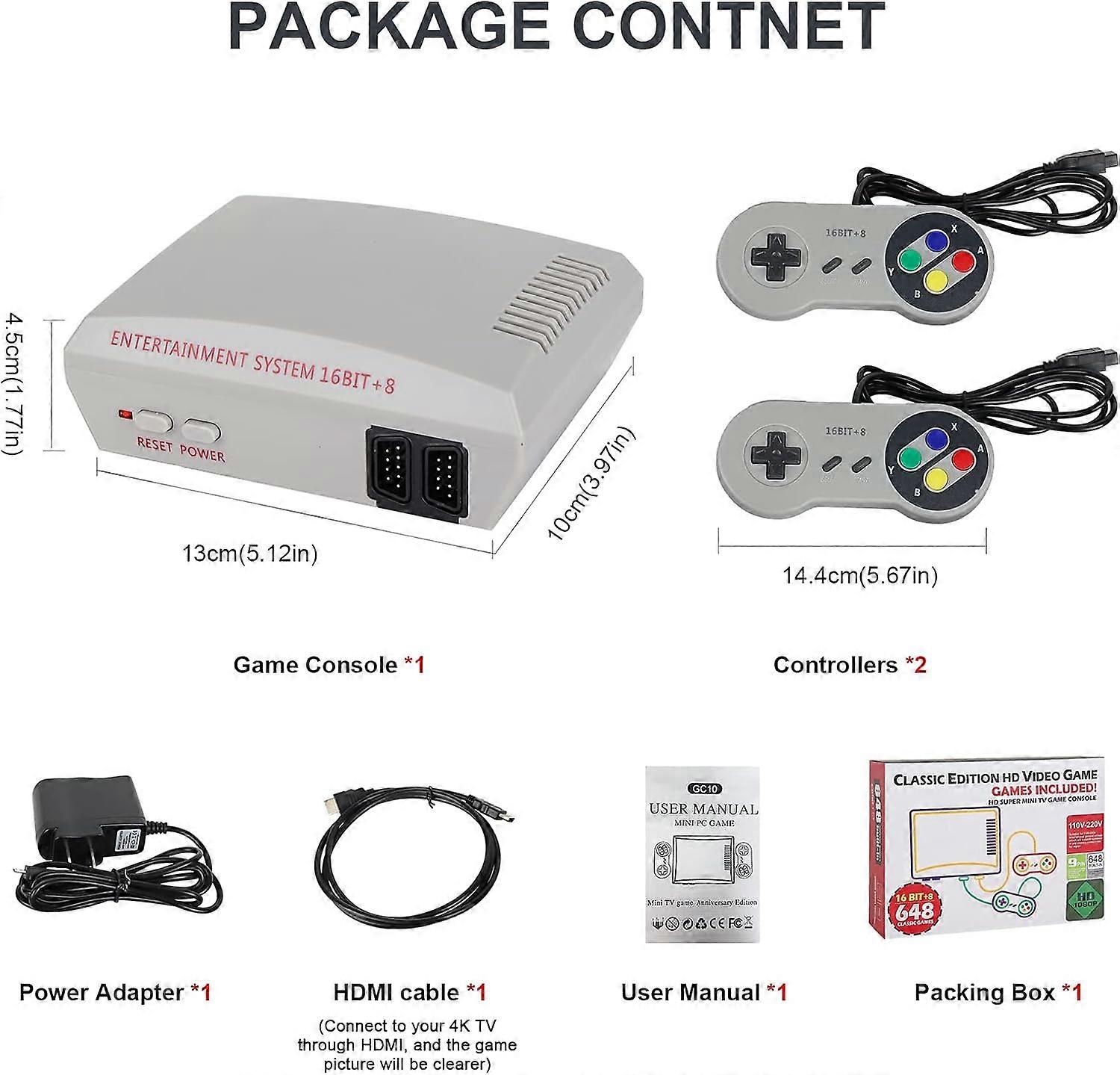 Classic Retro Game Console HDMI Input, Mini Plug and Play Video Game Built-in 648 Retro Games ...