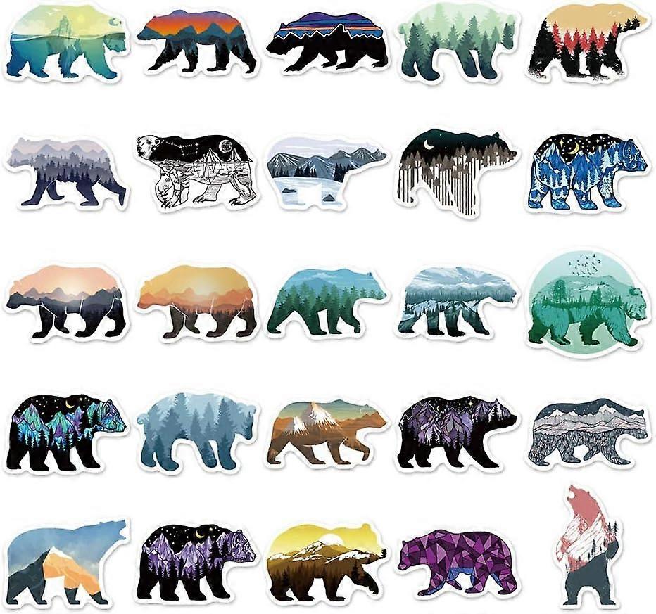50Pcs Grizzly Bear Stickers with Mountains, Rivers, Sun, Moon and Stars ...