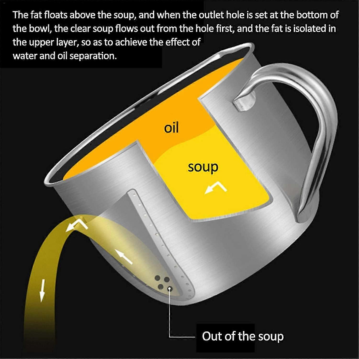 1000 Ml Oil Fat Separator Bowl Gravy Separator,304 Stainless Steel Oil ...