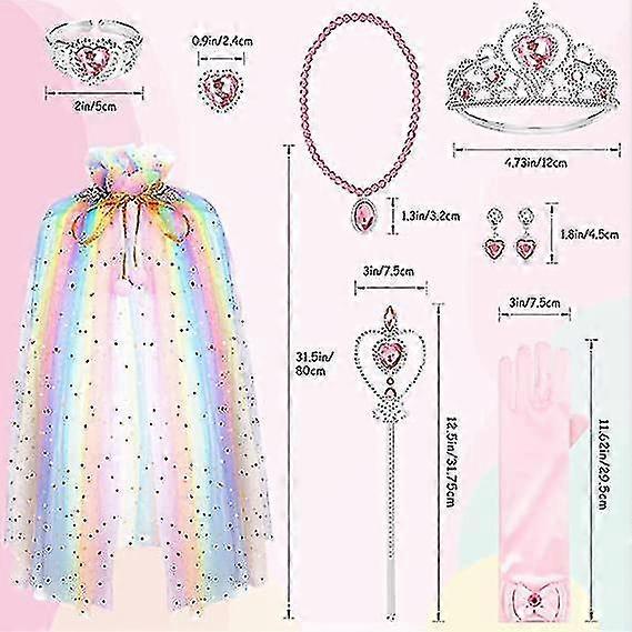 Princess Cape Set 9 Pieces Girls Princess Dress Up Party Cosplay Cloak ...