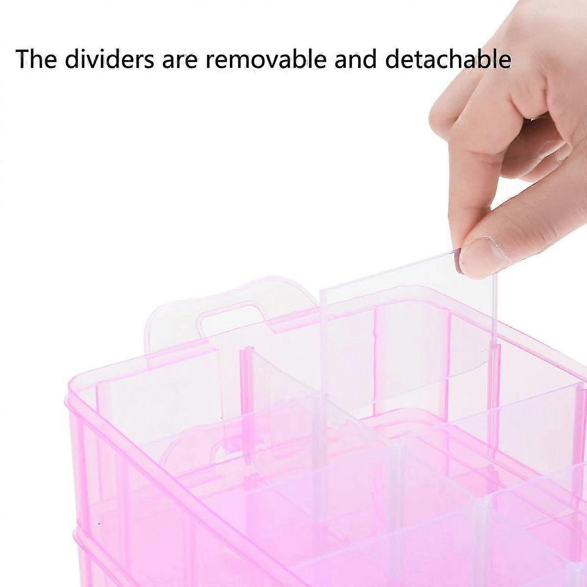 Pink Transparent 3-Tier Craft Storage Organizer with 30 Adjustable ...