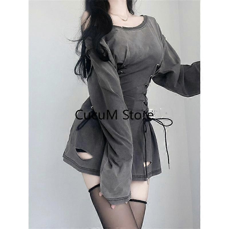 New Fairycore Grunge Goth Corset Dress Women Aesthetic Harajuku Streetwear Bandage Slim Bodycon ...