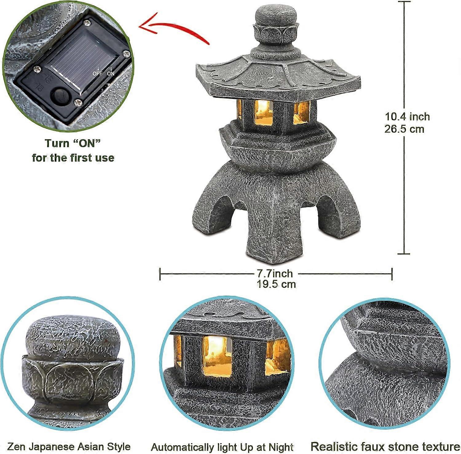Solar Pagoda Lantern Statue, Indoor/Outdoor Zen Decor for Garden, Patio ...