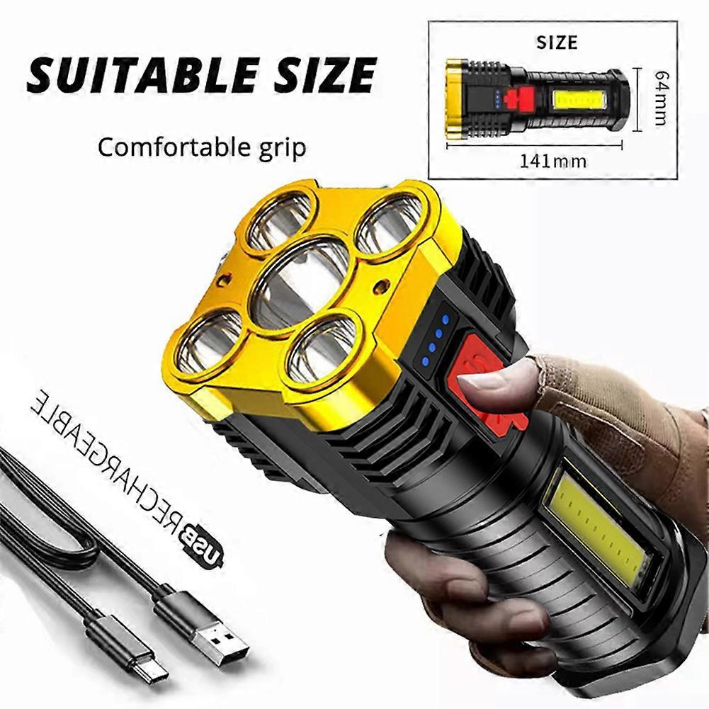 4led Flashlight Powerful USB Rechargeable Flashlight 500lm COB Camping ...