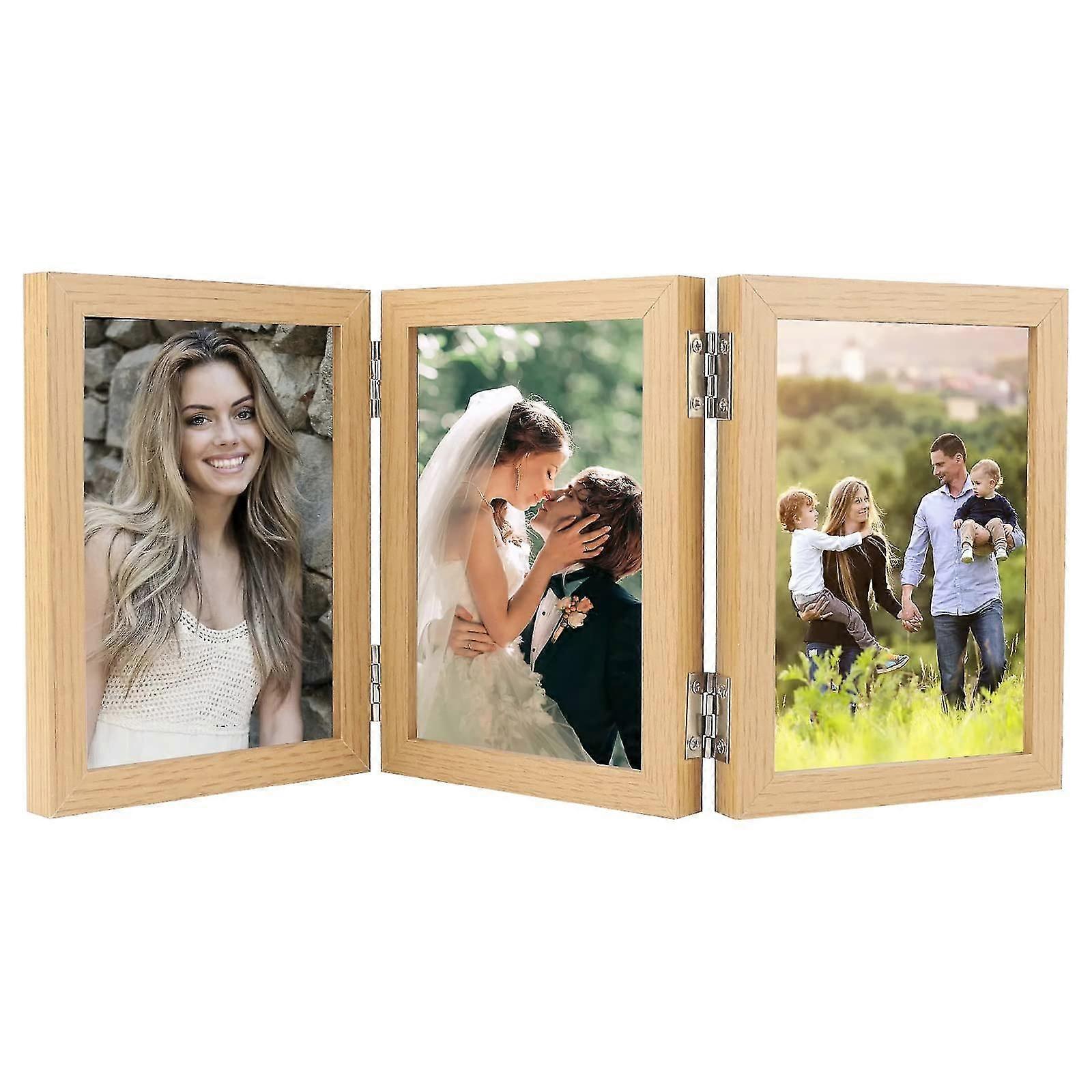 Triple Photo Frame Collapsible Wooden Collage for 10x15cm Pictures ...