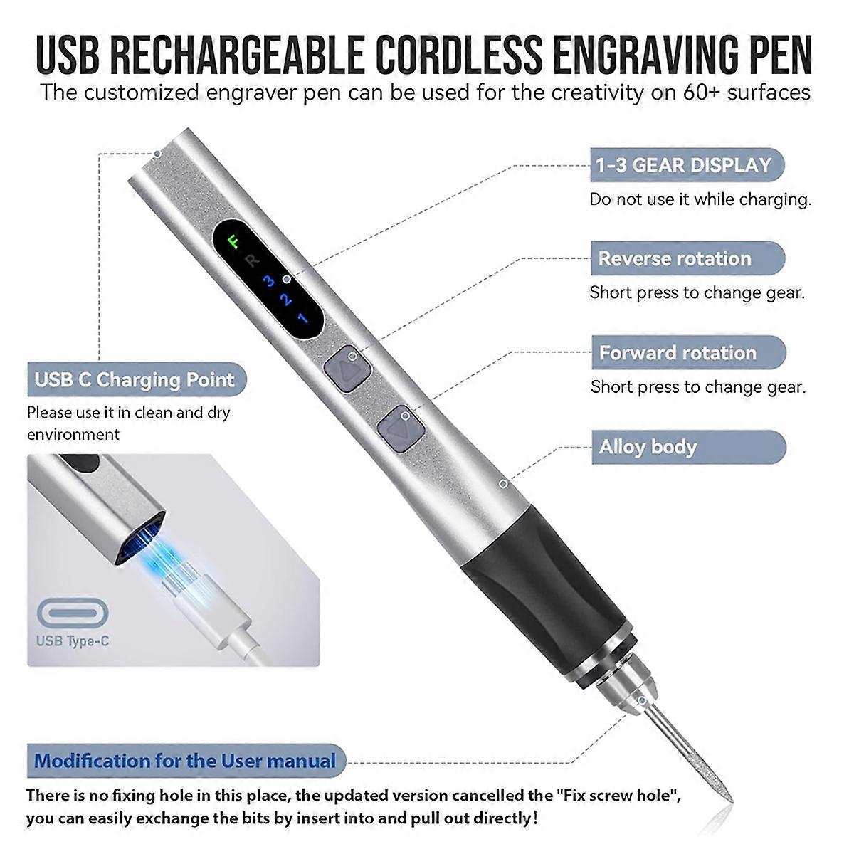 37 Bit Electric Engraving Pen, Cordless Engraving Pen USB Rechargeable ...