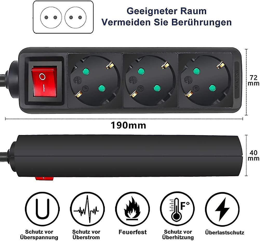 3-way Power Strip With Switch And Child Safety Lock, 5m 3g1.5mm2 Cable ...