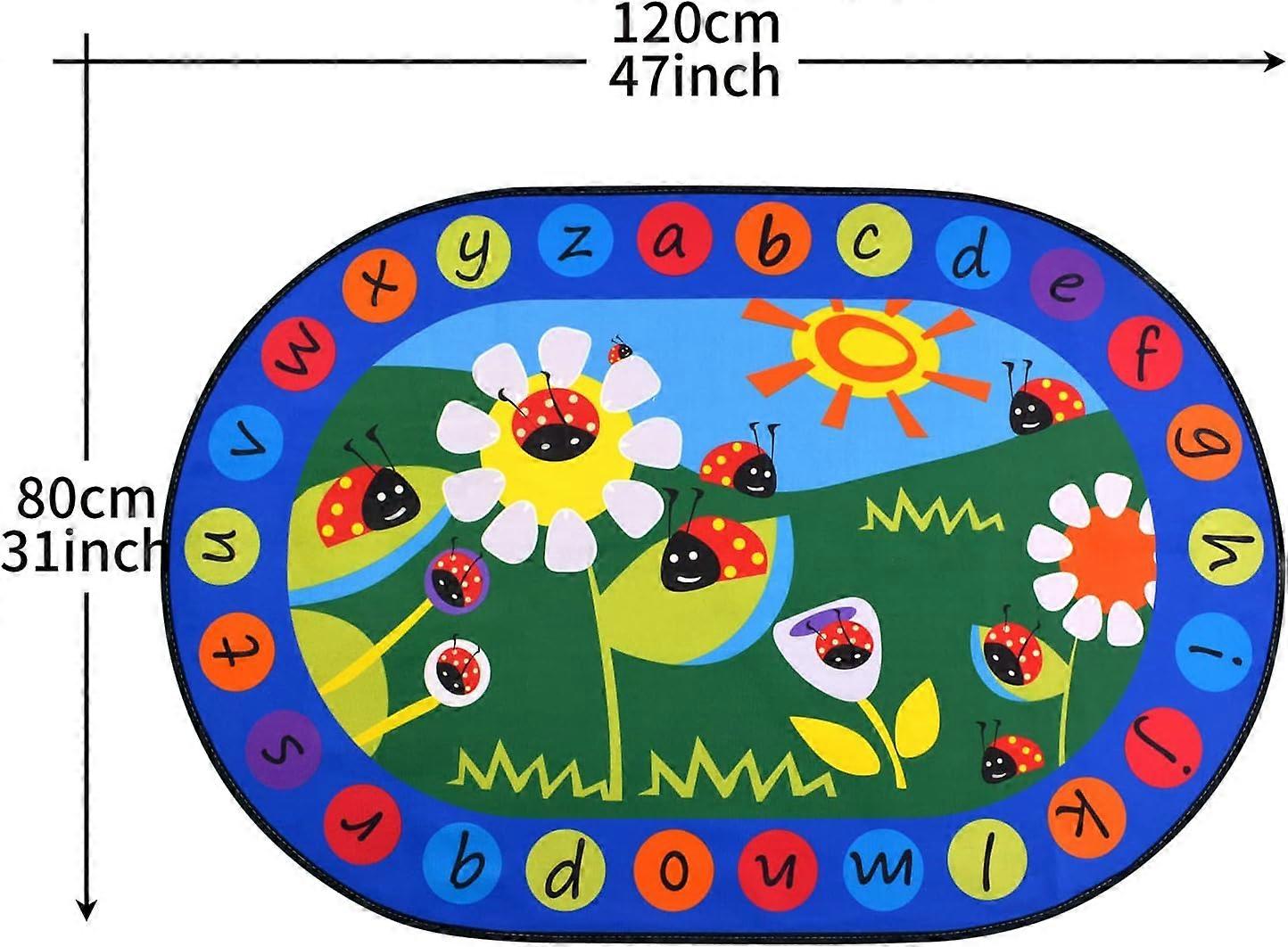 LadyBird Alphabet Educational Kids Rug on Blue Playroom Rug ABC Letters ...