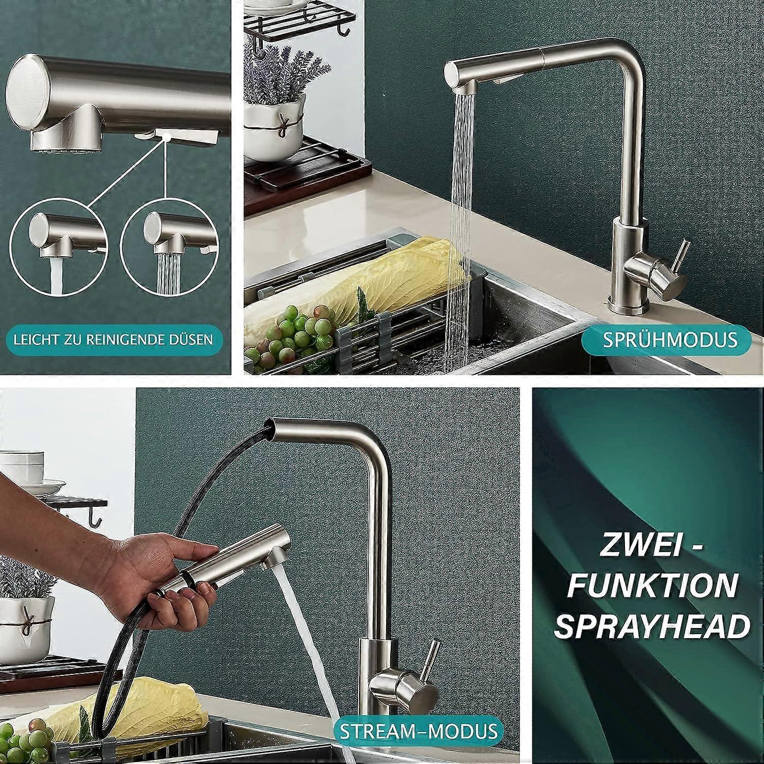 Kitchen Tap Stainless Steel Kitchen Mixer Tap with Shower Extendible ...