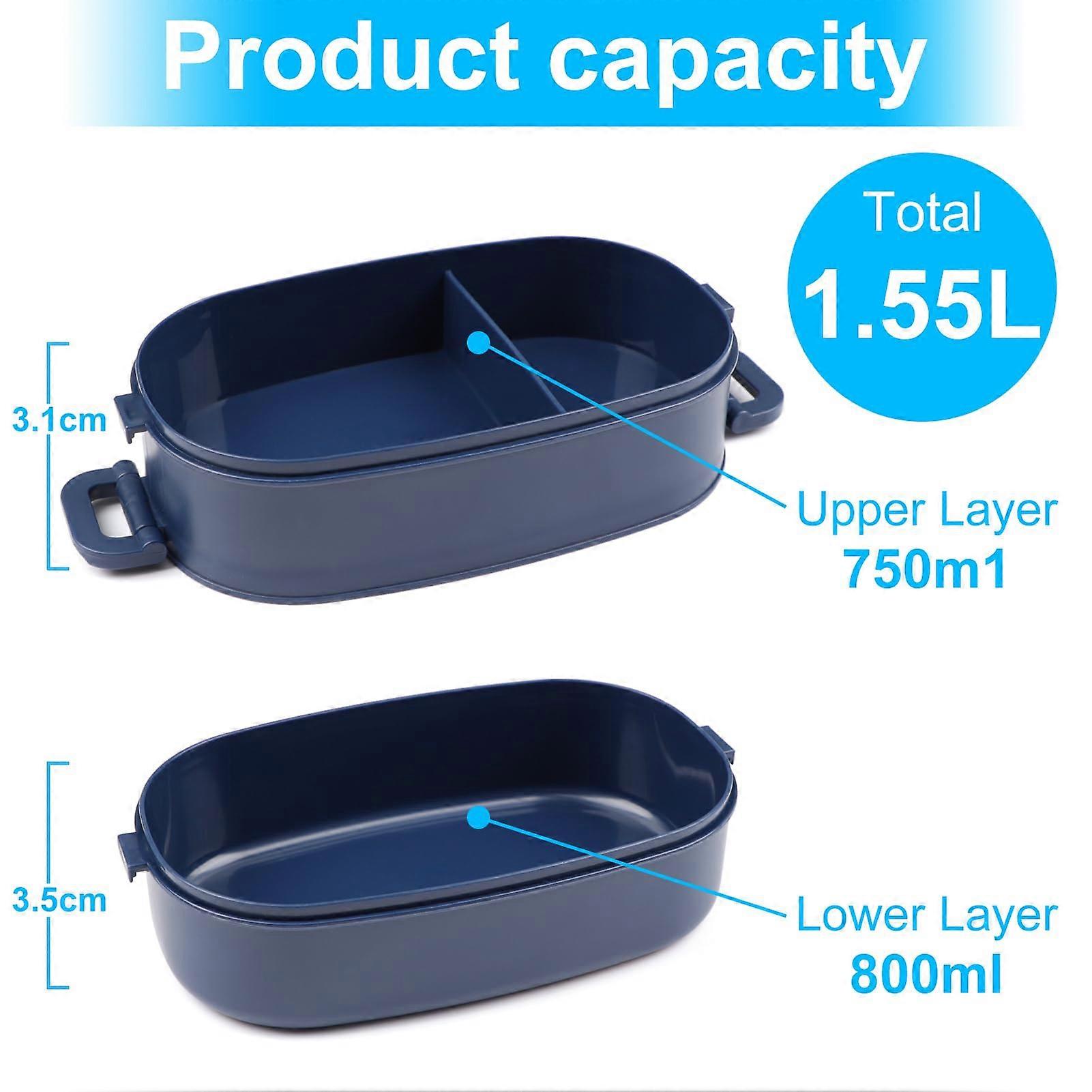 Lunch Box - 1550ml Lunch Box - Lunch Box 2 Tier - Lunch Box with 3 ...