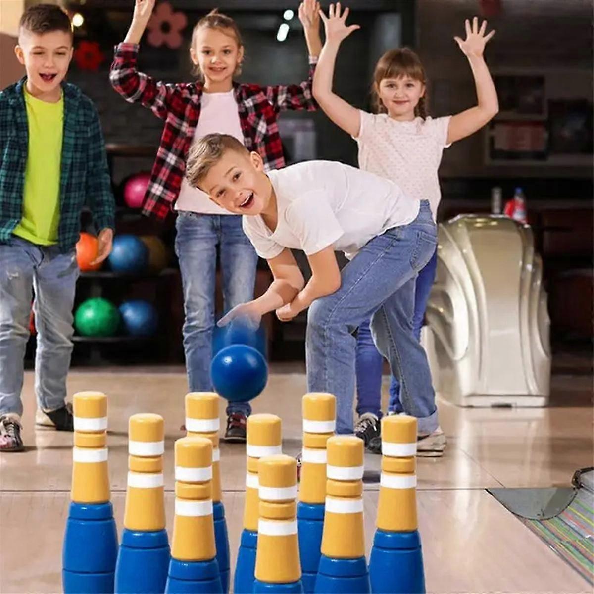 Wooden Bowling Indoor Outdoor Bowling Toys Kids Bowling Set Interactive ...