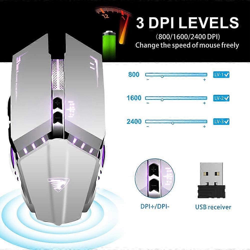 T12 Rechargeable Wireless Gaming Mouse, 2.4G Optical Silent Wireless Computer Mouse with ...