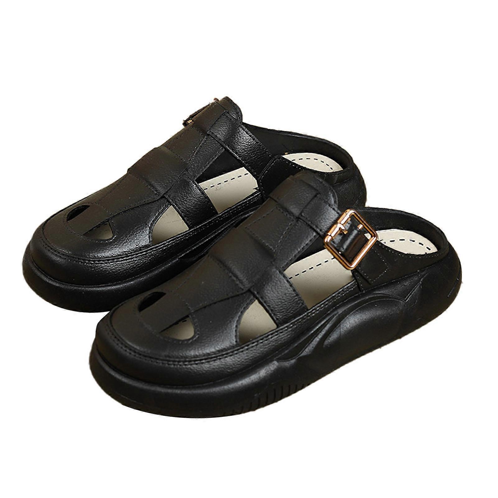 Closed Toe Hollow Slip On Sandals Women Summer Casual Fashionable Plain ...