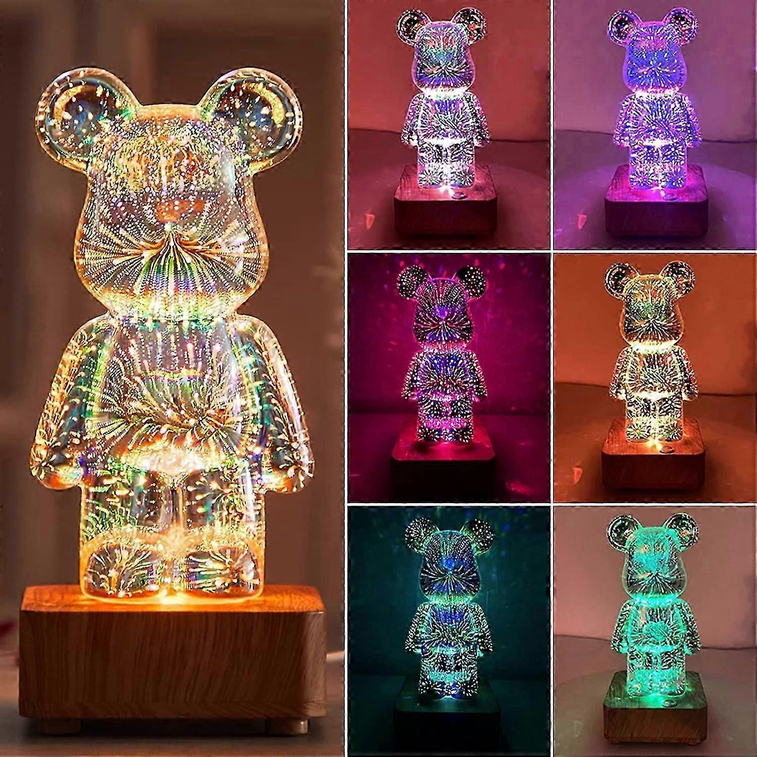 2025 New 3D Fireworks Bear Night Light 8 Colours Changing LED Bear Lamp ...