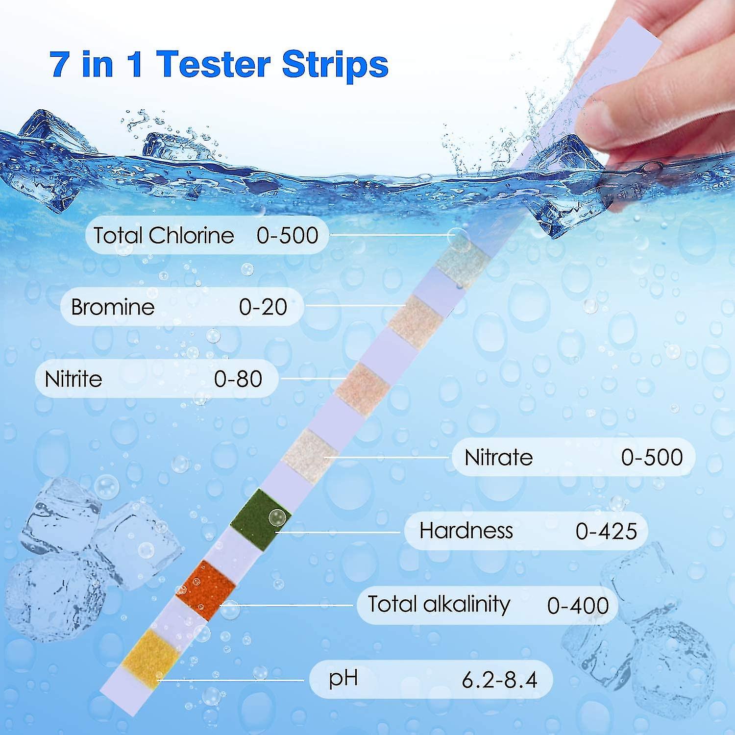 Pool Test Strips, 7 In 1 Pool Test Strips, 100 Pack Water Quality Test ...