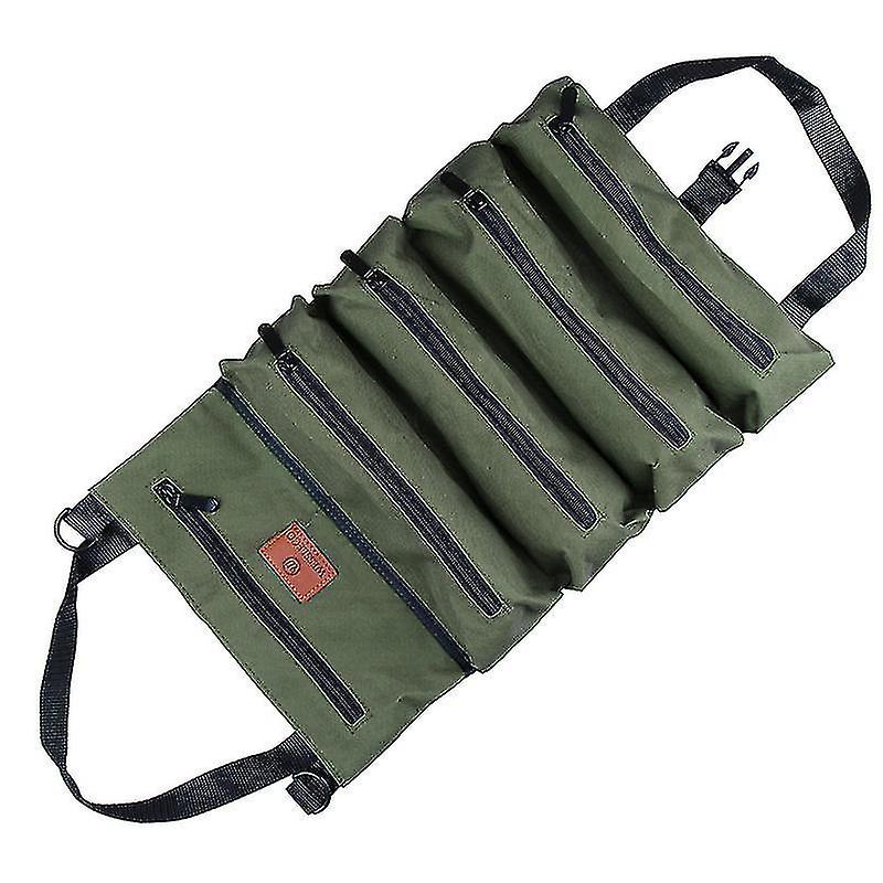 Tool Roll, Canvas Tool Roll Up Bag With 5 Zipper Pockets, Large ...