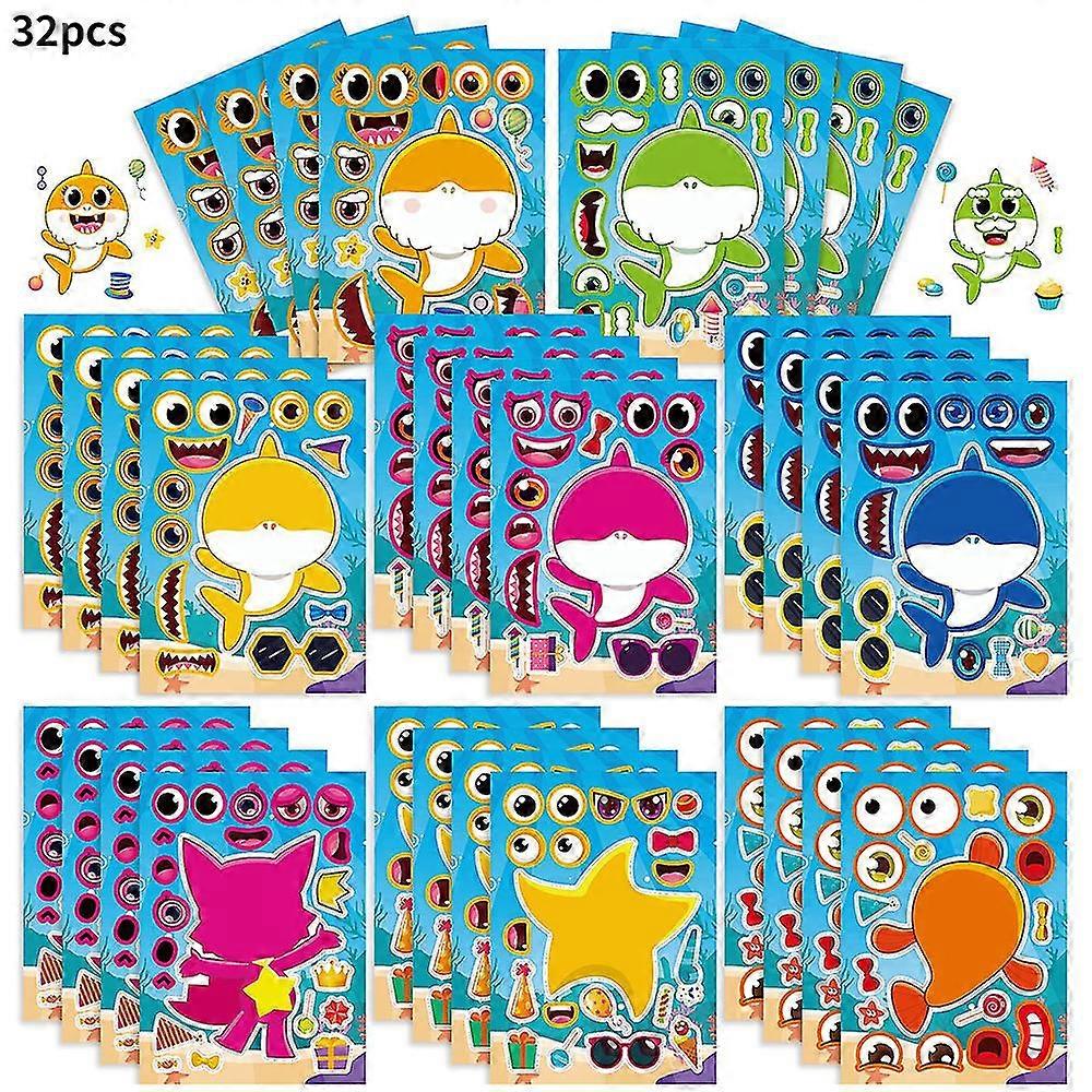 Baby Shark Themed 32 Sheets 8 Styles Make Your Own Stickers Make A Face ...