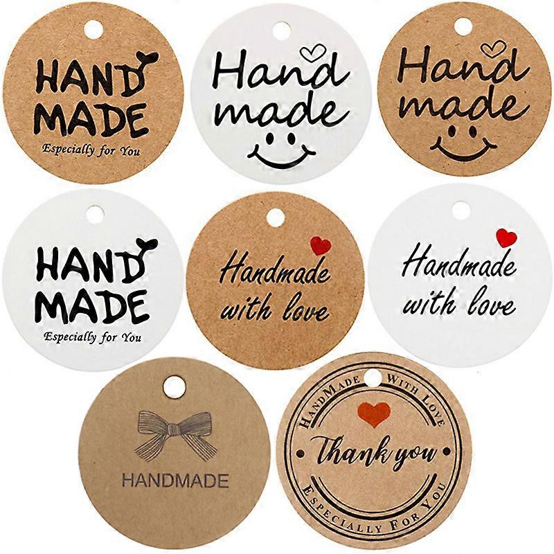 100Pcs Gift Tags, Handmade with Love Tags Kraft Paper Round Gift Tags ...