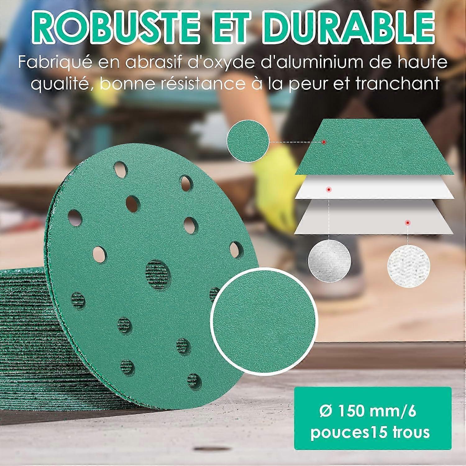 50 Pieces 150 mm Sanding Discs, 15 Holes, 10x Grit 60/80/120/180/400 ...